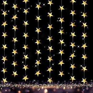 Zwiebeco 52Ft Gold Star Garland Paper Twinkle Little Star Bunting Banner Hanging Star Streamers for Engagement Wedding Baby Shower Birthday Xmas New Year Space Party Nursery Kids Room Home Decorations