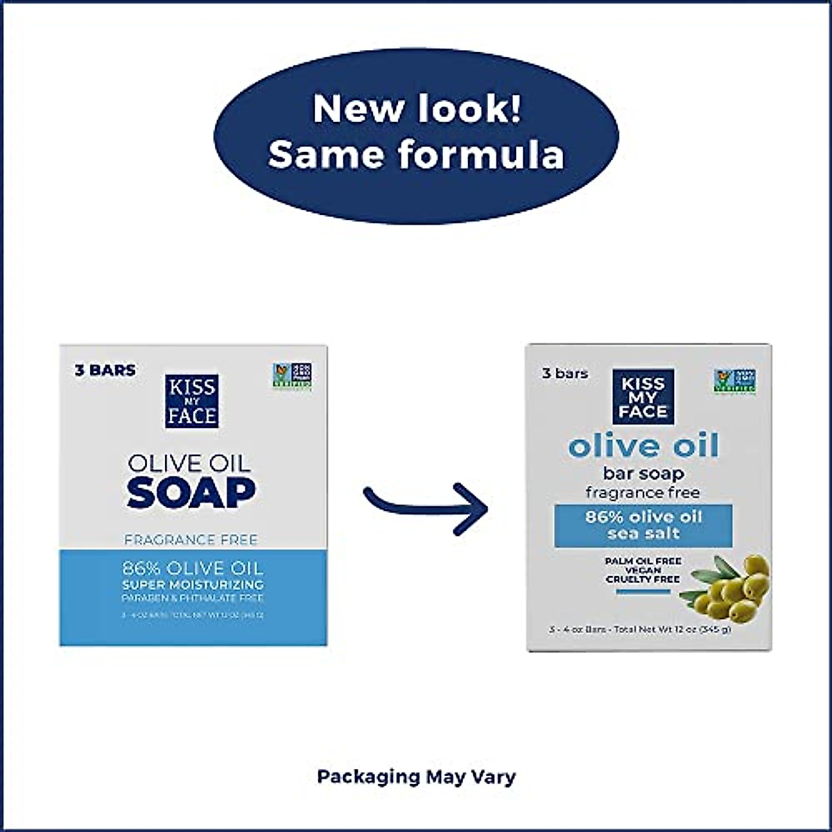 Kiss My Face Olive Oil Fragrance Free Bar Soap, Moisturizing Bar Soap, Cruelty Free Vegan Soap, Palm Oil Free, 4 Oz - 3 Count (Pack of 1)