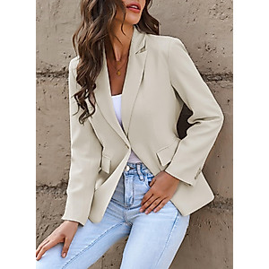 Dokotoo Women's Blazers & Suit Jackets Open Front Buttons Fashion Jacket Solid Color Work Office Spring Blazer Jackets for Women Business Casual Khaki Medium