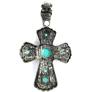 Western Collection Rhinestone Turquoise Duo Color Cross Rope Magnetic Closure Pendant (5)