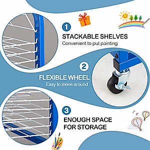 Ireer 2 Pcs Art Drying Rack 25 Removable Shelves Mobile Paint Drying Rack Sturdy Canvas Rack Art Storage with Wheels for Drawing Display Classroom and Art Club Home Schooling, 13 x 39.4 x 17.8 Inches
