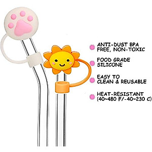 Silicone Straw Tips Cover 10 Pack Cute Silicone Reusable Drinking Straw Tips Lids Dust-Proof Straw Plugs for 1/4inch(6-8mm) Straw Tips for Decor Outdoor