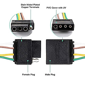 AUTOMAJOR 4 Pin Trailer Light Wire Harness Extension 1ft - 18AWG Cooper Core Wire with Male and Female PVC Plug - Replacement for All Types Trailer Boat RV Track Snowmobile Watercraft