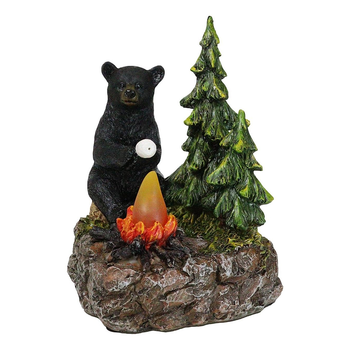 Ebros Whimsical Rustic Forest Black Bear Holding Twig with Marshmallow by Bonfire Campfire LED Night Light Statue Woodland Cabin Lodge Decor Bears Figurine As Decorative Home Accent