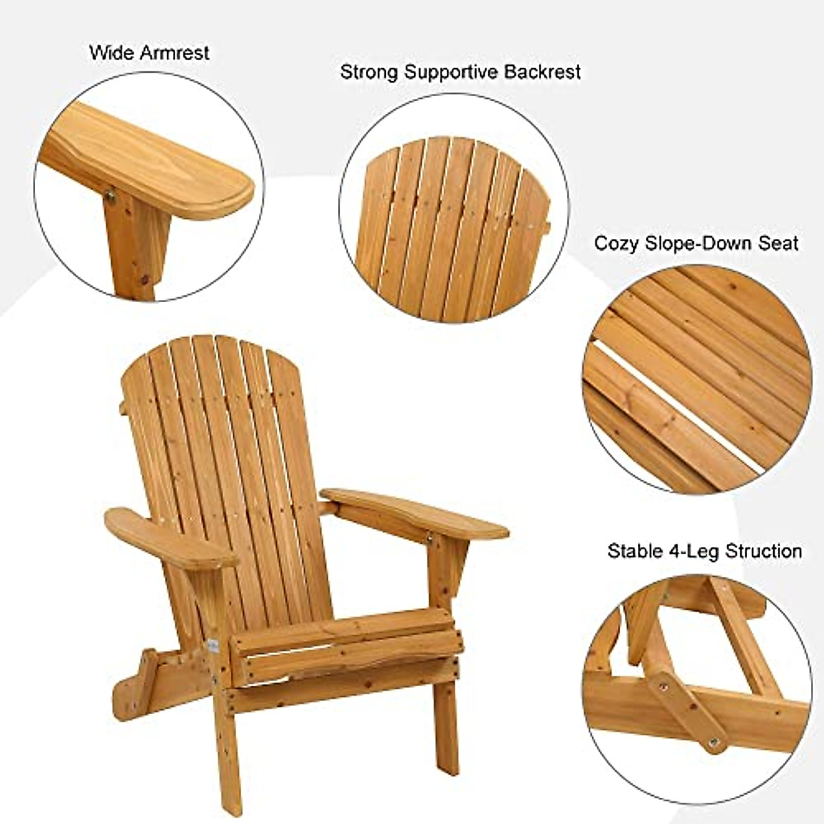 VINGLI Folding Adirondack Chairs Set of 4 Clearance Weather Resistant/Lawn Chairs Cheap Fire Pit Chairs Highwood Lounge Chairs-Patio Furniture Sets for Campfire, Bonfire