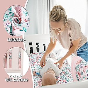 Honkaii Giraffe 3-Piece Crib Bedding Set, Baby Nursery Bedding Sets Including Crib Quilt, Crib Skirt, Crib Sheet, Pink Crib Sets for Girls