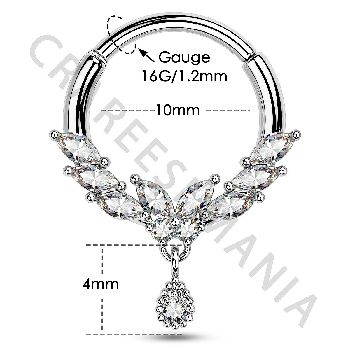 CM Crareesi Mania Teardrop Septum Ring 316L Surgical Steel Daith Piercing Jewelry 16G Septum Jewelry 10mm Dangle Nose Rings Jewelry for Women Butterfly Helix Piercing Jewelry