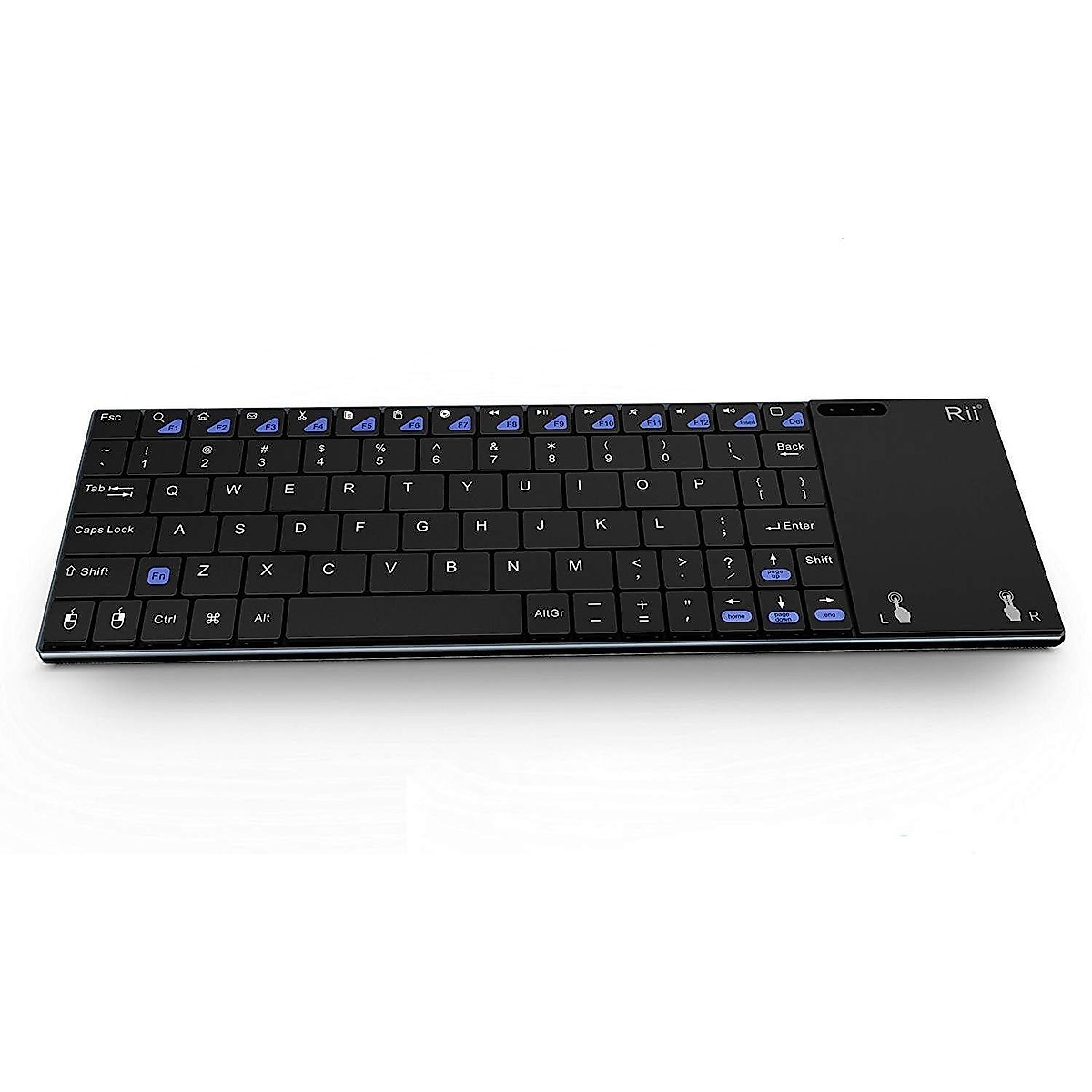 Rii (Newest Version) K12+ Mini Wireless Keyboard with Touchpad Mouse, Stainless Steel Portable Wireless Keyboard with USB Receiver for MacBook/iPad/Tablet/PC/Laptop/Smart TV/Raspberry Pi - Black