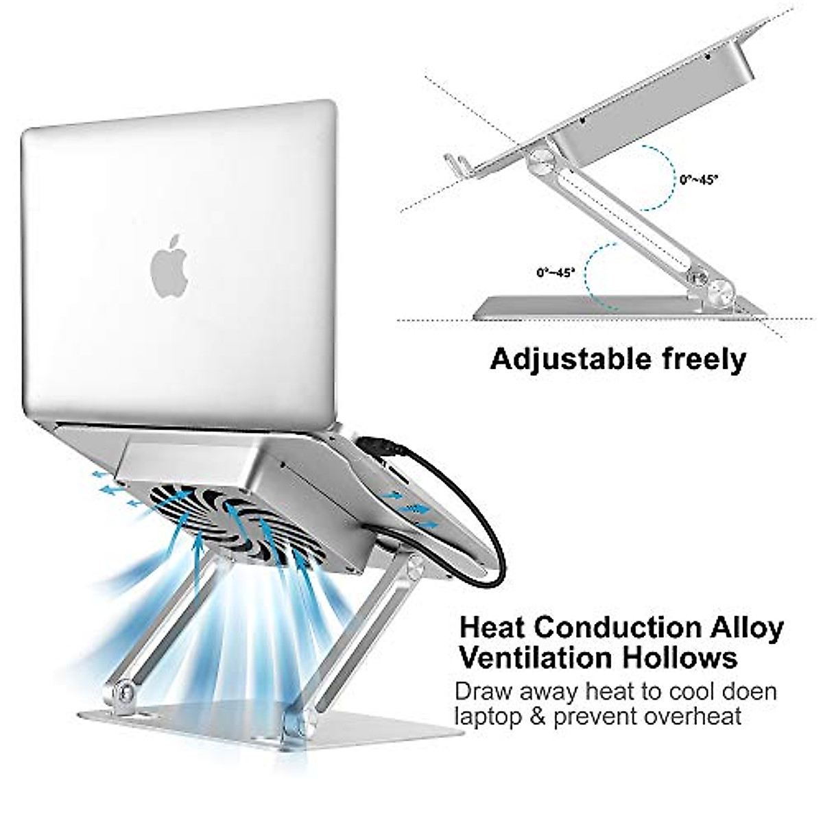 Adjustable Laptop Stand with Cooling Fan, Aluminium Alloy Multi-Angle Computer Holder for Desk, Portable Notebook Metal Mount Compatible with MacBook, Air, Pro, Dell, Alienware All Laptops 11"-17.3"
