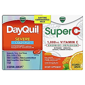 Vicks DayQuil & Super C Convenience Pack: DayQuil Severe Medicine for Cold & Flu Relief, Conveniently Packaged with Super C Energize and Replenish* Daily Supplement with Vitamin C, B Vitamins, 52ct
