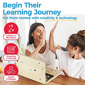 Wooden Computer Pretend Play Set - Pretend Laptop Toy for Kids, Toddlers - Montessori Learning Board for Kids (Ages 2-8) - 41 Magnetic Keys, Chalk Box, Portable Drawing & Writing Board | 11.5 x 8.5