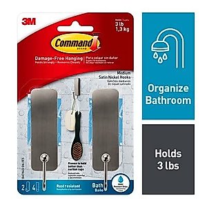 Command™ Bath Medium Hooks, Matte Black, BATH43-MB-2ES