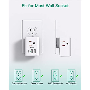 Outlet Extender Multi Plug Outlet - USB Wall Charger with 3 USB Ports (1 USB C), No Surge Protector Cruise Essentials for Ship and Travel, ETL Listed