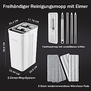 JOYMOOP Mop and Bucket with Wringer Set, Flat Floor Mop and Bucket, Mop for Floor Cleaning with 5 Microfiber Pads, Wet and Dry Use, Household Cleaning Tools, for Hardwood, Laminate, Tile