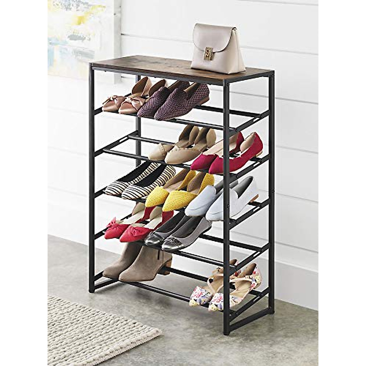 Whitmor Modern Industrial 5-Tier Shoe Rack, Black