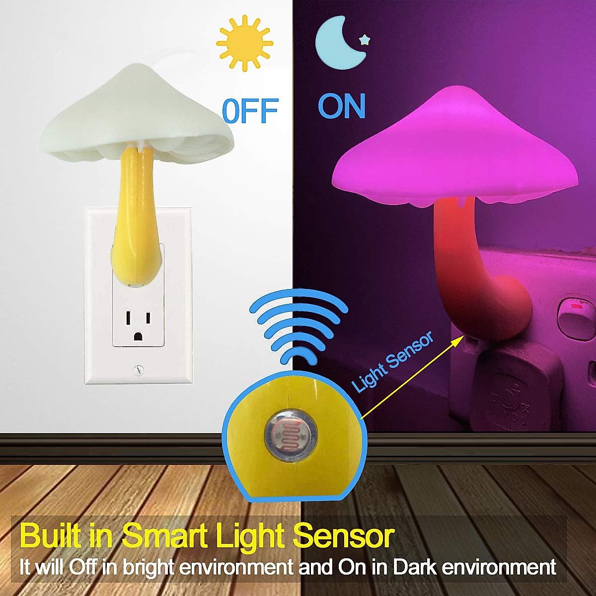 UTLK [2 Pack] Plug-in LED Mushroom Night Light Lamp with Dusk to Dawn Sensor,Plug in LED Bed Cute Mushroom Nightlight Night lamp Wall Light Baby Night Lights for Kids Children
