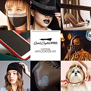 Quick Crystals Pro Hotfix Applicator, Bedazzler Kit with Rhinestones, DIY Wand Setter Tool Kit with 7 Different Tip Sizes, Tweezers, Cleaning Brush, User Manual, and 4400 Rhinestones.