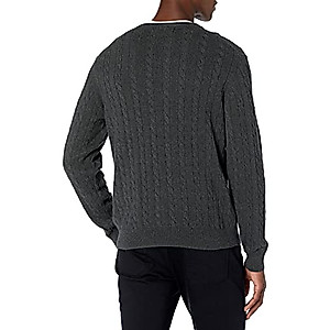 Amazon Essentials Men's Crewneck Cable Cotton Sweater, Charcoal Heather, Large