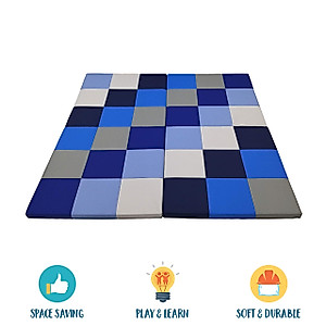 FDP Softscape Space Saver 4-Section Folding Activity Mat for Infants and Toddlers, Tummy Time for Babies, Soft Foam Colorful Play - Navy/Powder Blue