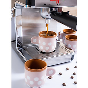 KAKI Espresso Cups Set of 2-3 Ounce, Clay Espresso Cups Pink with White Polka Dot, Handmade Expresso Coffee Cup for Coffee Lovers, Gifts for Mom, Dad or Friends (Pack 2)