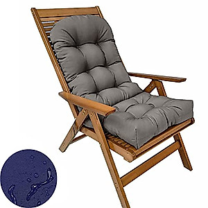 GPPSUNGD Waterproof Adirondack & Rocking Chair Cushion Indoor and Outdoor High Back Patio Cushions with Ties 43.3 X 19.7 Inch(Without Chair) (Gray, 1)