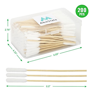AkoSlale Dog Ear Cleaner Q Tips, 200pcs, 6 Inch Long Cotton Swabs for Dogs - Biodegradable Ear Cleaning Swabs for Pet Ear Infection Treatment and Wax Removal