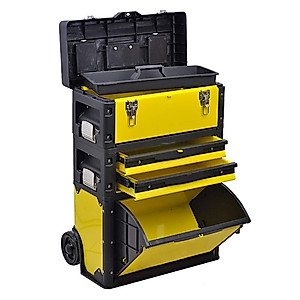 YGCBL Multifunction Portable Hand Trucks,Trolleytool Trolley Cart 3-Tier Drawer Type Organizer Multifunction Combined Pull Rod Toolbox, Bearing 80Kg, 520X320X730Mm,Black+Yellow