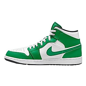 Nike Air Jordan 1 Mid Big Kids' Shoes Size- 6.5,Lucky Green/Black-white