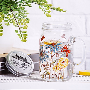 Topadorn 21oz Glass Mason Jar with Handle and Lid,Flower