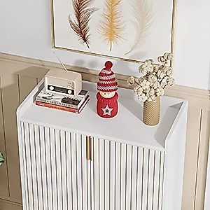 Tribesigns White Shoe Cabinet, 25 Pair Shoe Cabinets with Doors, 5-Tier Modern Shoe Rack Organizer Cabinet, Freestanding Wood Shoe Storage Cabinet with Gold Metal Frame for Bedroom Hallway Living Room