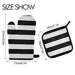 susiyo Classic Black and White Striped Oven Mitts and Potholders 2-Piece Set Non-Slip Washable Cooking Gloves for Hot Plate Baking Kitchen Dining Grilling BBQ