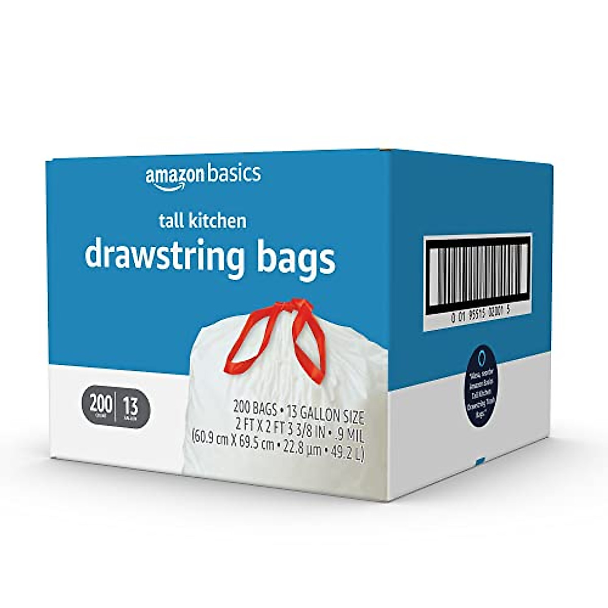 Amazon Basics Tall Kitchen Drawstring Trash Bags, 13 Gallon, 200 Count (Previously Solimo)