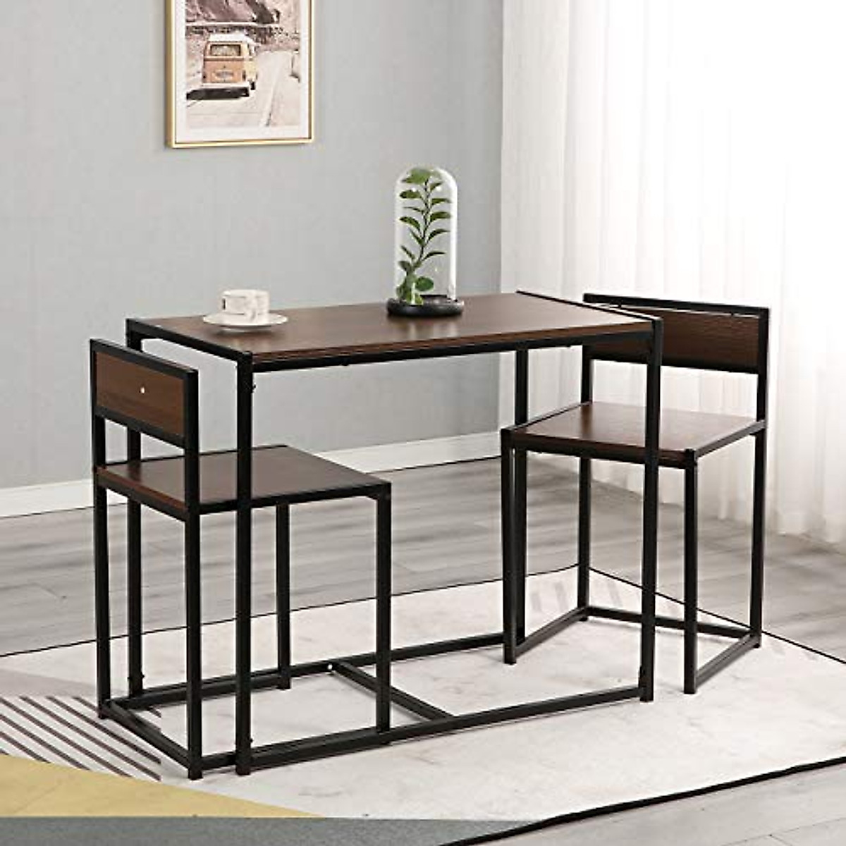 DlandHome Dining Table Set, 3 Piece Dining Room Table and Chairs, Nesting Style Kitchen Coffee Table Set for 2, Versatile/Tall/Modern Table Set, LD-CT01WNT