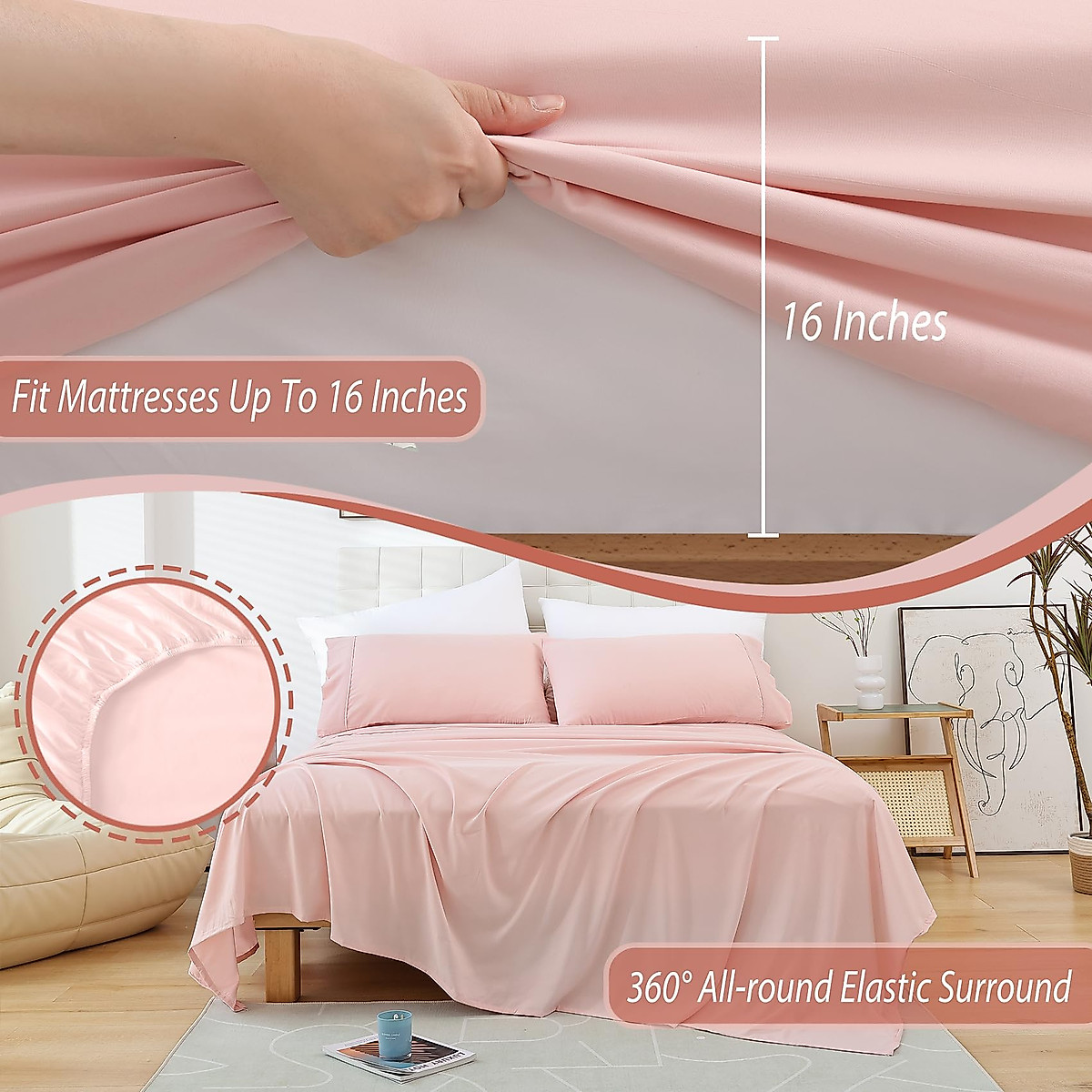 Whitney Home Textile Twin Size Sheet Set - Luxury Soft Comfy Bed Sheets, Breathable Cooling Hotel Bedding for Women, Men, Teens, Extra Deep Pocket, Easy-Fit, Oeko-Tex, Wrinkle Free 3 Piece - Pink