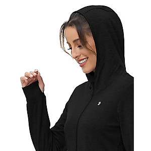 TBMPOY Womens UPF 50+ Sun Protection Hoodie Jackets Light Weight Long Sleeve Shirts Hiking Outdoor Full Zip Tops Black XXL