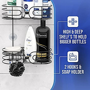 SKATCO Hanging Shower Caddy - 2-Tier Rust-Resistant Stainless Steel Shelves Chrome Rack Organizer Bathroom Basket Storage Holds Shampoo, Conditioner, Soap, Bath Sponge, Razors, Washcloths - BLACK