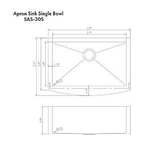 ZLINE 30" Zermatt Farmhouse Apron Mount Single Bowl Scratch Resistant Stainless Steel Kitchen Sink with Bottom Grid (SAS-30S)