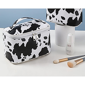 IMCUZUR Travel Makeup Bag for Women, Water-resistant Cosmetic Organizer, Cute Cow Print Make Up Bag (Cow)