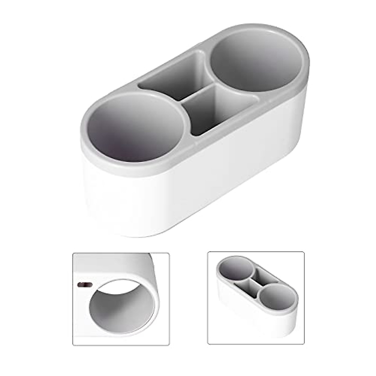 Hair Dryer Holder Wall Mounted Innovative Multifunctional Comb Stand with Stickers Hook Toilet Bathroom 4 Compartments Organizer for Home Hotel (Grey)