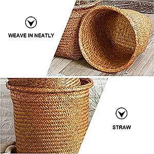 Toyvian 1Pc Straw Woven Storage Basket, Round Rattan Waste Basket Decorative Round Trash can for Bedroom Desktop Coffee (28cm)