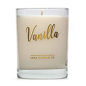LUNA CANDLE CO. Vanilla Scented Jar Candle in 11oz. Clear Glass, Single Wick, Soy Wax, Up to 110 Hours of Burn Time, Great Gift for Home, Wedding, Birthday, Spa