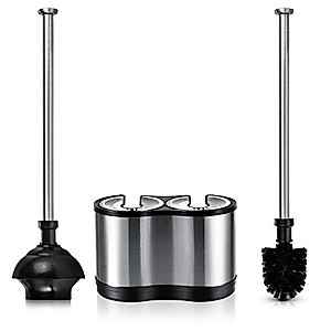 ToiletTree Products Modern Deluxe Freestanding Toilet Brush and Plunger Combo (Stainless Steel, Brush and Plunger Combo Set 4.5” x 9.75” x 18.5")