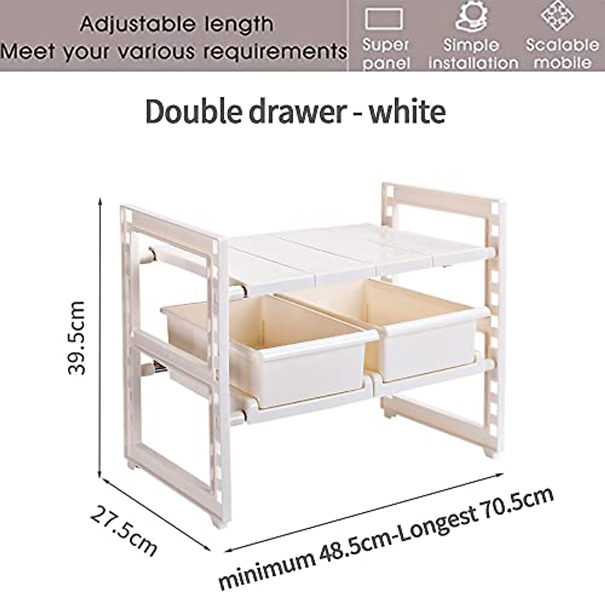 Aluvee Under Sink Storage and Organiser - Multipurpose Sliding 2-Tier Under Sink Organiser for Bathroom Kitchen - Top & Bottom Sliding Cabinet Organiser, White