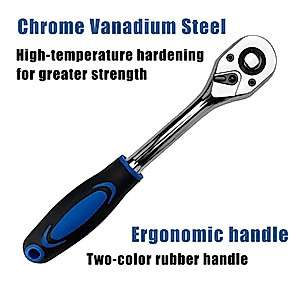 TR TOOLROCK 3 Piece Ratchet Set, 1/4”, 3/8”, 1/2” Drive, 72-Tooth Ratchet Wrench, Quick-release Reversible Drive Socket Wrench, Heavy Duty CR-V Ratchet Set