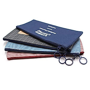 Canvas Pencil Holder 4 Pack Stripe Navy Pencil Case Colored Pencil Holder Organizer Plaid Cosmetic Makeup Bag Zipper Pouch for Kids Adults Girls Boys(Multicolor)