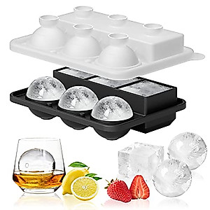 Ice Cube Tray, Morfone Silicone Round Ice Ball Mold& Square Large Ice Mold Combo with Lid, Funnel Design Easy-Release Reusable Ice Ball Maker for Whiskey, Cocktail, Bourbon, Homemade Drinks