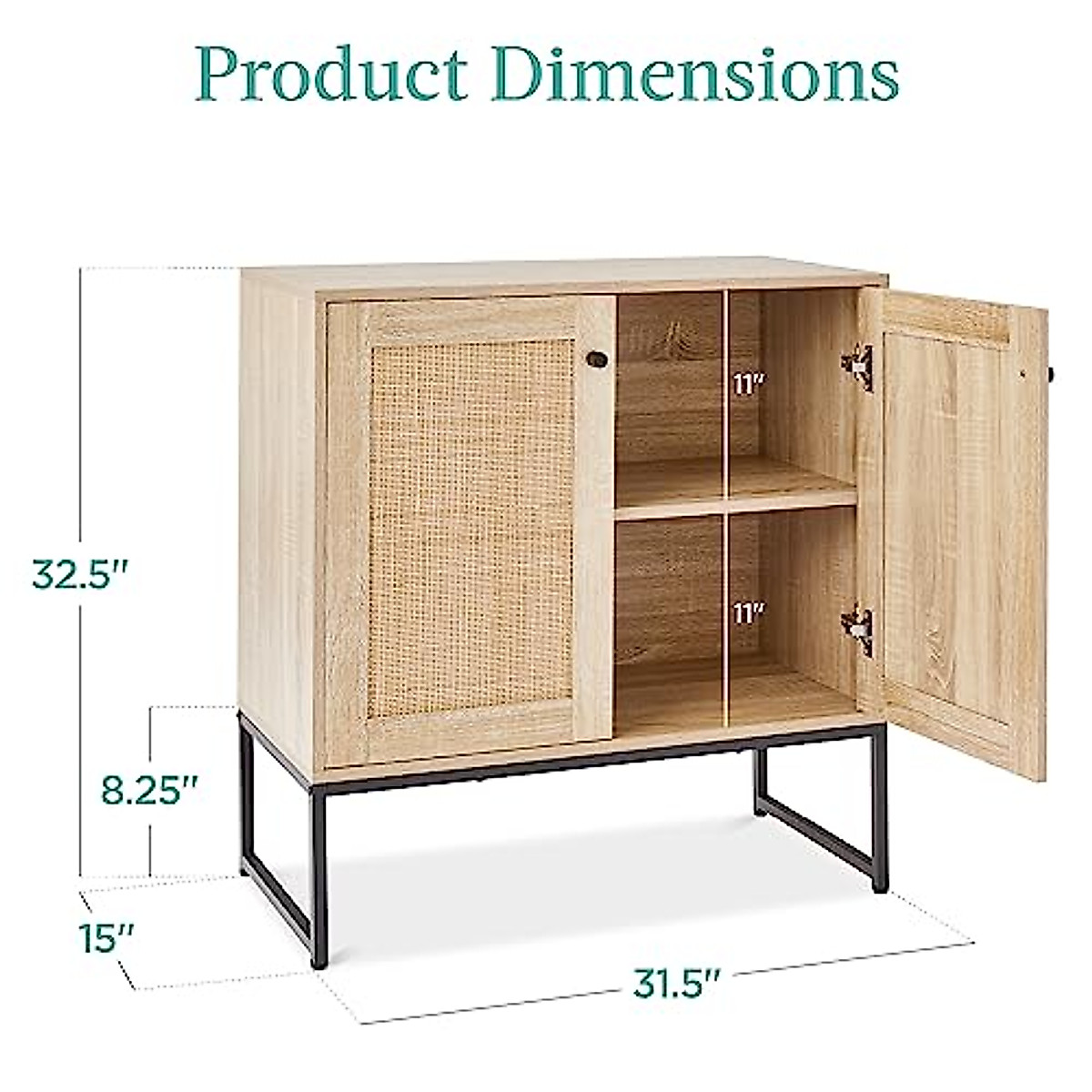 Best Choice Products 2-Door Rattan Storage Cabinet, Accent Furniture, Multifunctional Cupboard for Living Room, Hallway, Kitchen, Sideboard, Buffet Table w/Non-Scratch Foot Pads - Natural