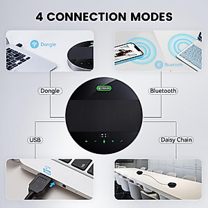 TONGVEO Bluetooth Speakerphones Conference Microphone,2 in 1 Daisy Chain Conference Speakers with Microphone,360° Voice Pickup Noise Reduction 8 Hour Call Time for up to 20 Attendees Meeting