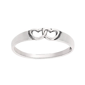 CloseoutWarehouse 925 Sterling Silver Two Hearts Beating as One Ring Size 4