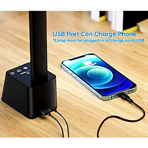 Ambertronix Rechargeable Cordless LED Desk Lamp, 5 Brightness & 5 Lighting Modes, USB Charging Port, Aluminum Arms, Portable, Dimmable, Touch Control, Auto Timer (Black)